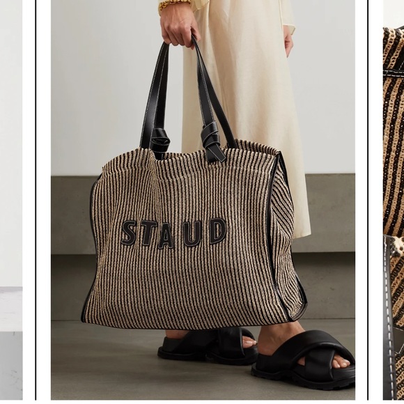 STAUD | Bags | Staud Cleo Black Logo Raffia Tote Bag | Poshmark